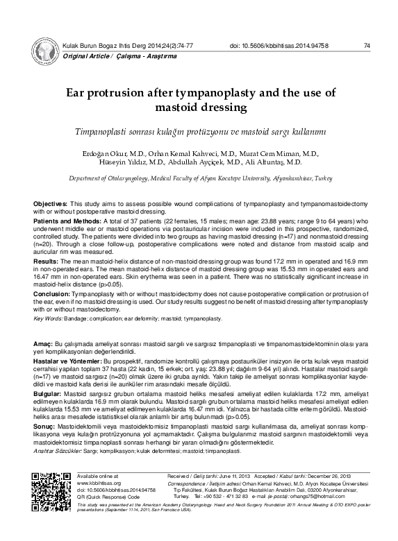 (PDF) Ear protrusion after tympanoplasty and the use of mastoid dressing