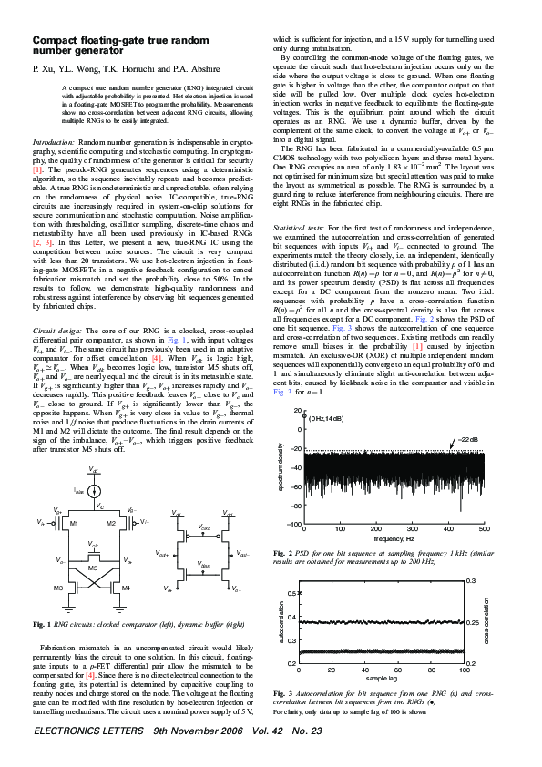 (PDF) Compact floating-gate true random number generator | Pamela ...