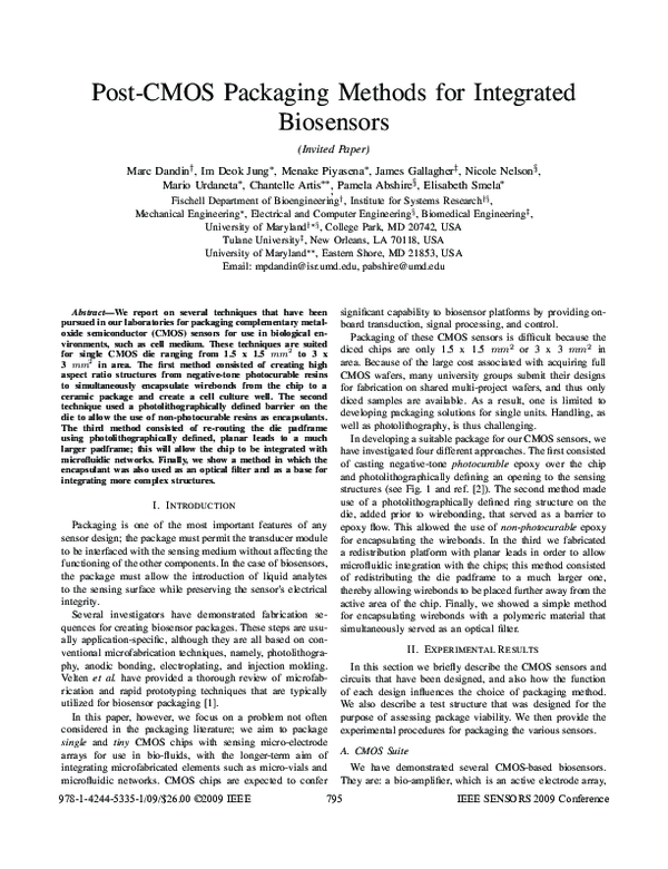 (PDF) Post-CMOS packaging methods for integrated biosensors | Pamela ...