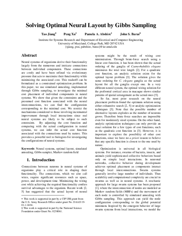 Pdf Solving Optimal Neural Layout By Gibbs Sampling