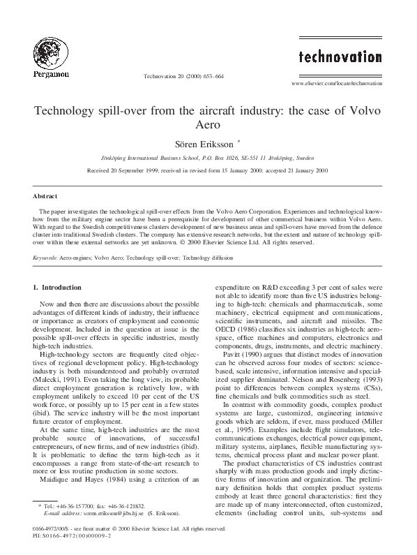 (PDF) Technology spill-over from the aircraft industry: the case of ...