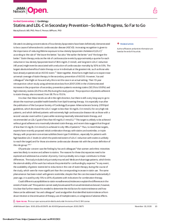 (PDF) Statins and LDL-C in Secondary Prevention—So Much Progress, So ...