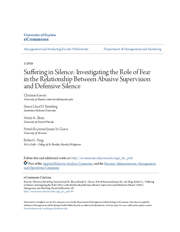 (PDF) Suffering in Silence: Investigating the Role of Fear in the ...