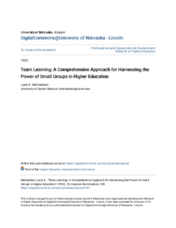 (PDF) Team Learning: AComprehensive Approachfor Harnessing the Power ...