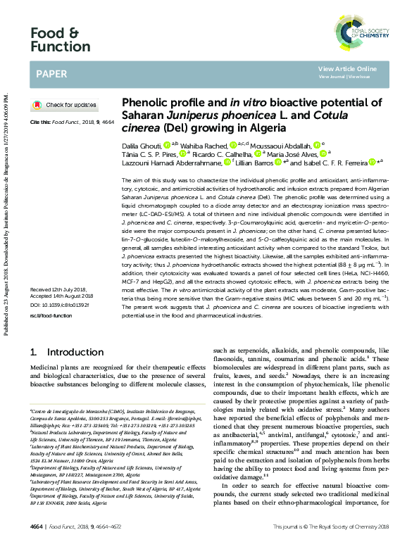 (PDF) Phenolic profile and in vitro bioactive potential of Saharan Juniperus phoenicea L. and ...