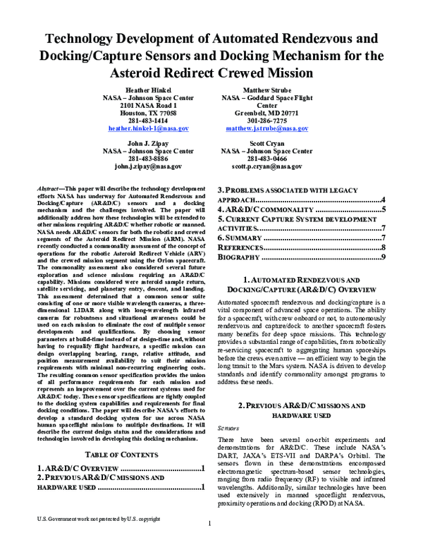 Pdf Technology Development Of Automated Rendezvous And Docking