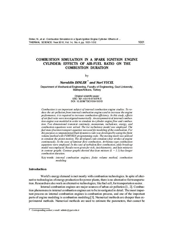 (PDF) Combustion simulation in a spark ignition engine cylinder: Effects of air-fuel ratio on ...