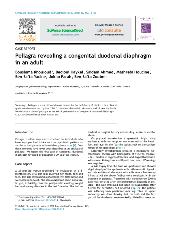 (PDF) Pellagra revealing a congenital duodenal diaphragm in an adult