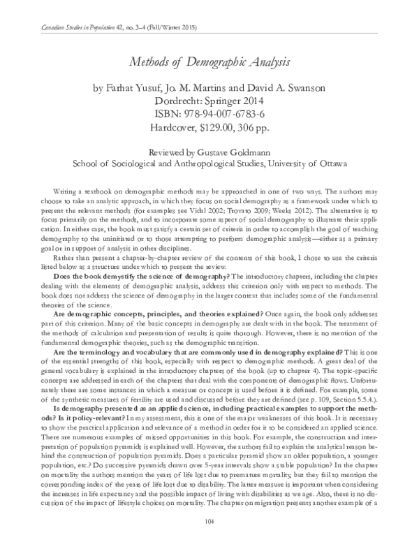 (PDF) Methods of Demographic Analysis