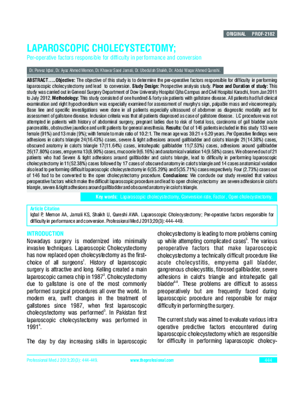 (PDF) Laparoscopic Cholecystectomy