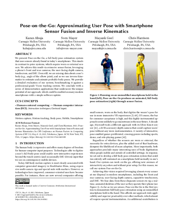 (PDF) Pose-on-the-Go: Approximating User Pose with Smartphone Sensor Fusion and Inverse Kinematics