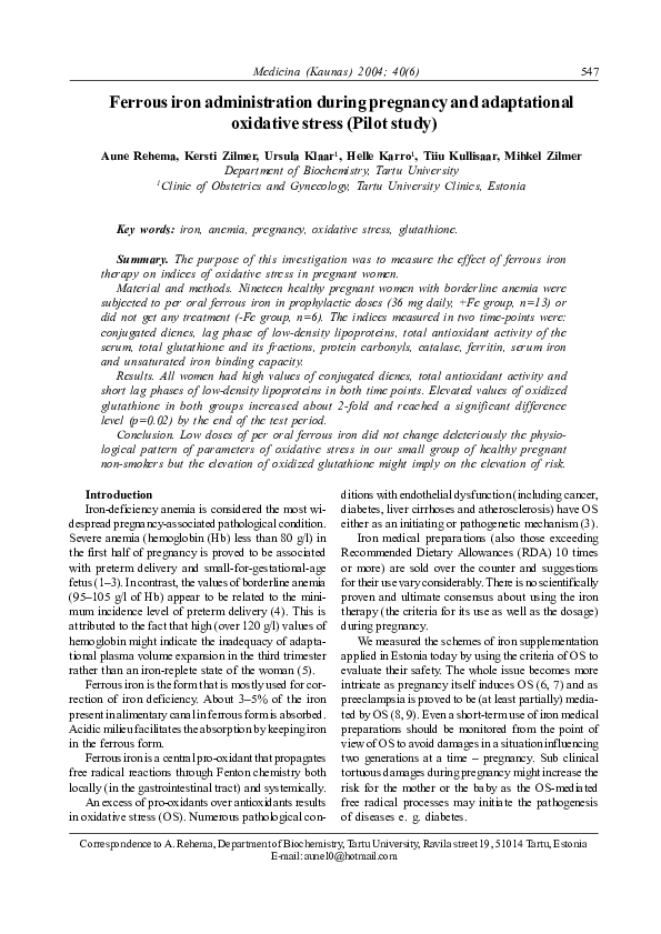 (PDF) Ferrous iron administration during pregnancy and adaptational ...