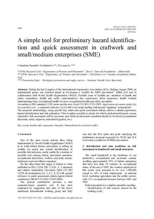 (PDF) A simple tool for preliminary hazard identification and quick ...
