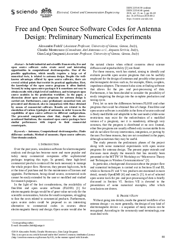 (PDF) Free and Open Source Software Codes for Antenna Design ...
