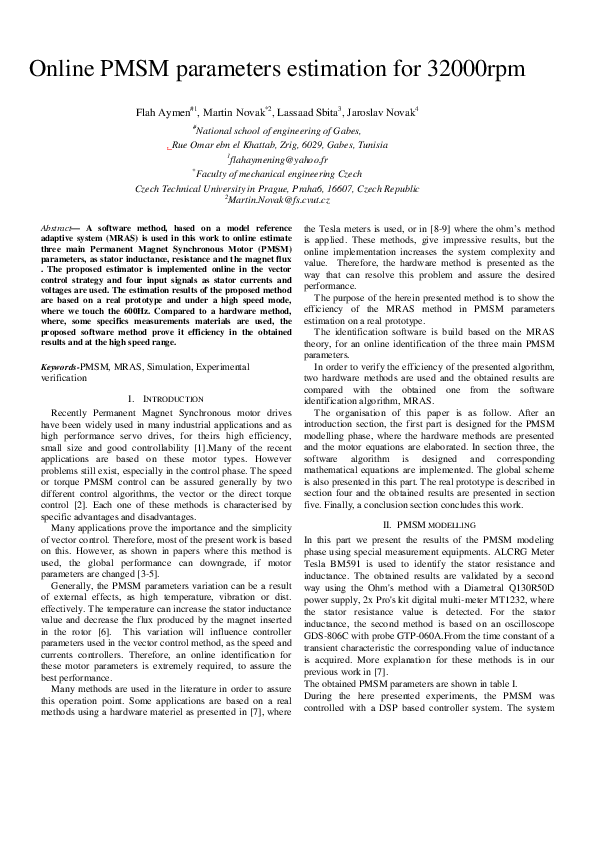 (PDF) Online PMSM Parameter Estimation at 32000rpm