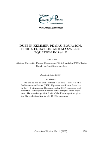 (PDF) Duffin-Kemmer-Petiau Equation, Proca Equation and Maxwells ...
