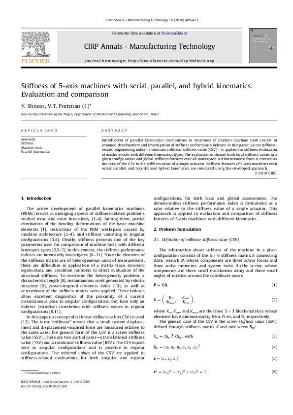 (PDF) Stiffness of 5-axis machines with serial, parallel, and hybrid kinematics: Evaluation and ...