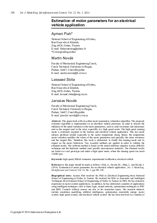 (PDF) Estimation of motor parameters for an electrical vehicle application