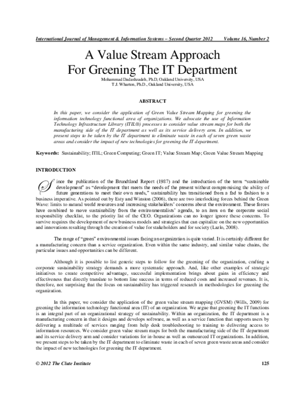 (PDF) A Value Stream Approach For Greening The IT Department