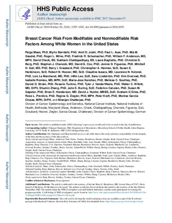 (PDF) Breast Cancer Risk From Modifiable and Nonmodifiable Risk Factors ...