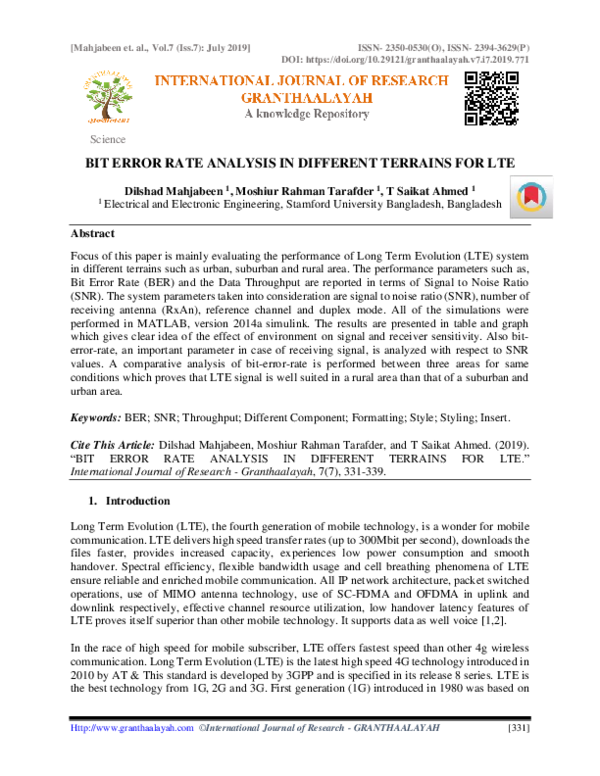 (PDF) Bit Error Rate Analysis in Different Terrains for Lte
