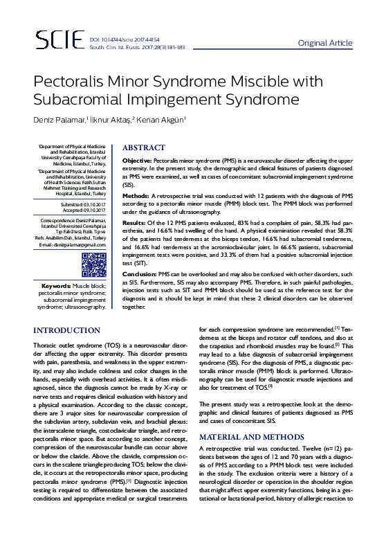 (PDF) Pectoralis Minor Syndrome Miscible With Subacromial Impingement ...