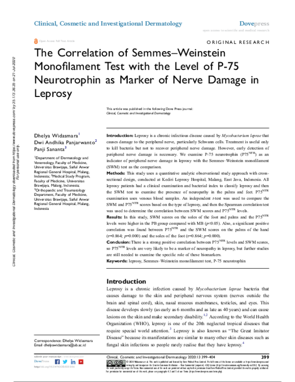 (PDF) The Correlation of Semmes–Weinstein Monofilament Test with the ...