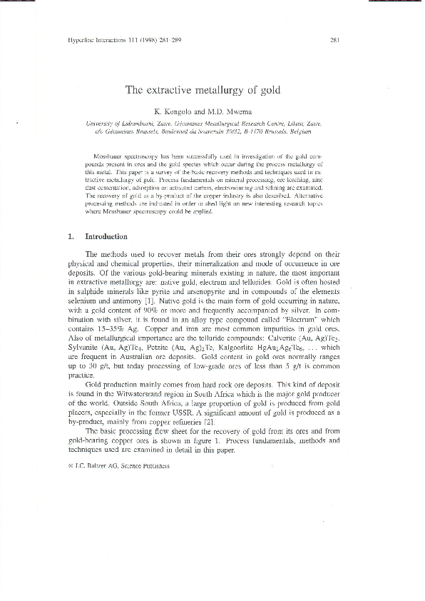 (PDF) The extractive metallurgy of gold