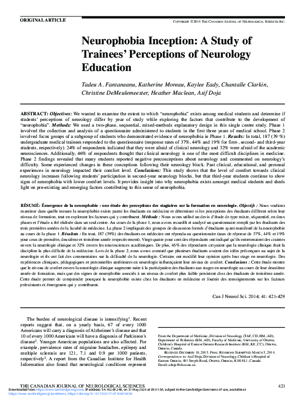 (PDF) Neurophobia Inception: A Study of Trainees' Perceptions of ...