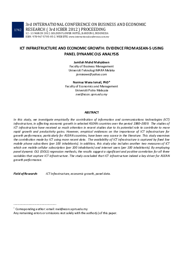 (PDF) Ict Infrastructure and Economic Growth: Evidence from ASEAN-5 ...