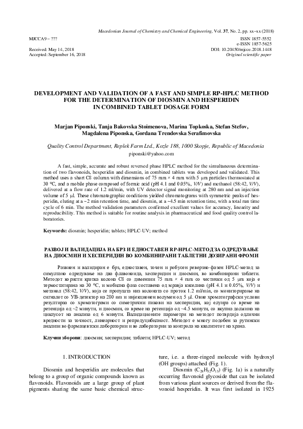 Pdf Development And Validation Of A Fast And Simple Rp Hplc Method For The Determination Of