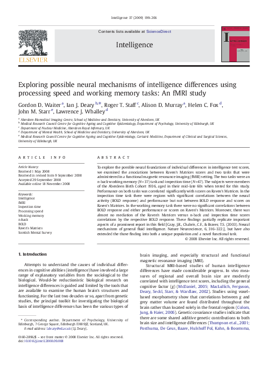 (PDF) Exploring possible neural mechanisms of intelligence differences using processing speed ...