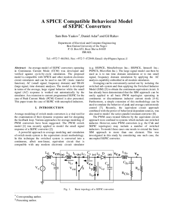 (PDF) A SPICE compatible behavioral model of SEPIC converters