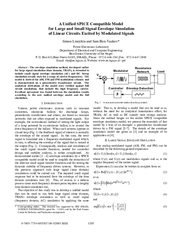 (PDF) Unified SPICE compatible model for large and small-signal envelope simulation of linear ...