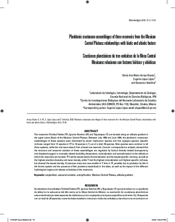 (PDF) Planktonic crustacean assemblages of three reservoirs from the ...