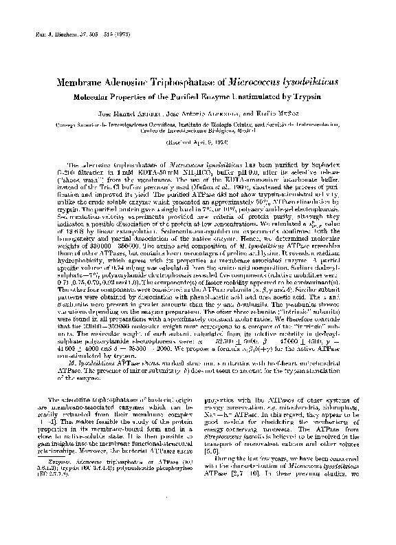 (PDF) Membrane Adenosine Triphosphatase of Micrococcus lysodeikticus