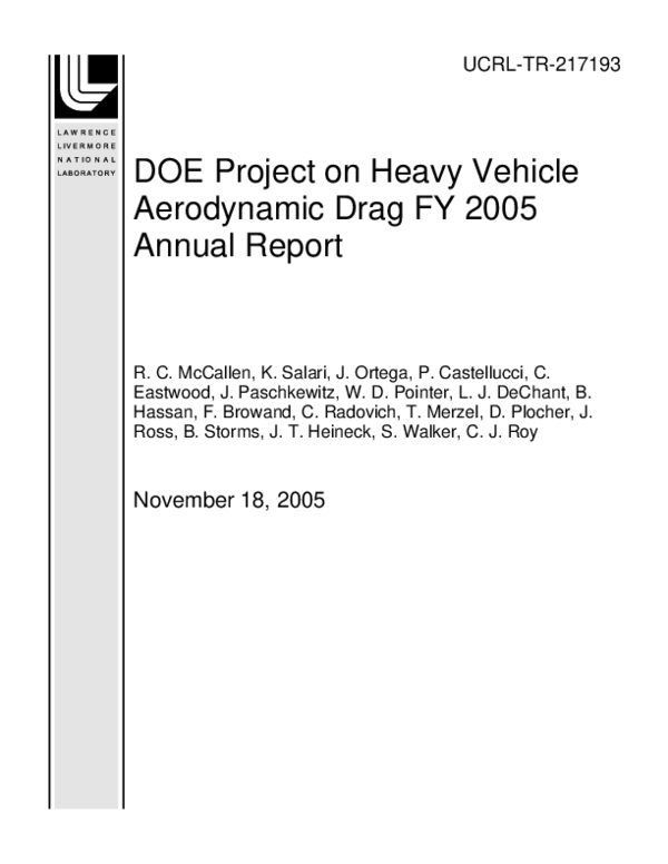 (PDF) DOE Project on Heavy Vehicle Aerodynamic Drag FY 2005 Annual Report