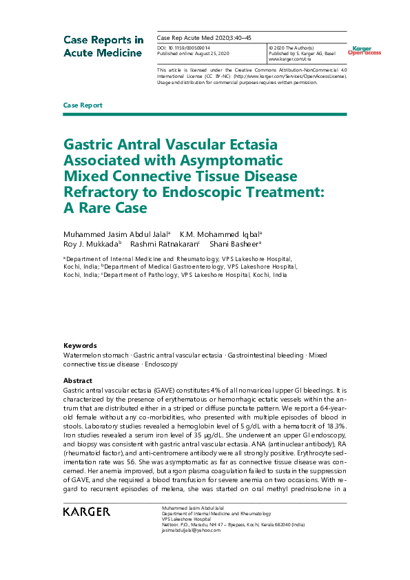 (PDF) Gastric Antral Vascular Ectasia Associated with Asymptomatic ...