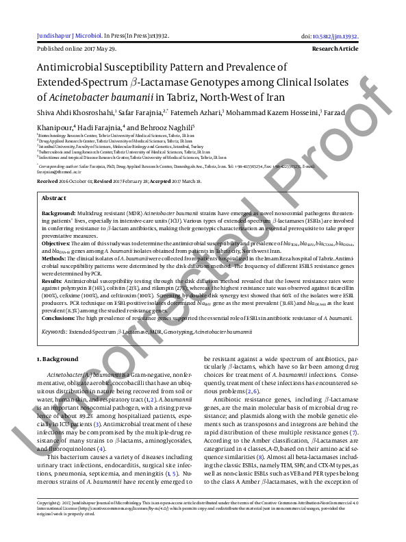 (PDF) Antimicrobial susceptibility pattern and prevalence of extended spectrum beta-lactamase ...