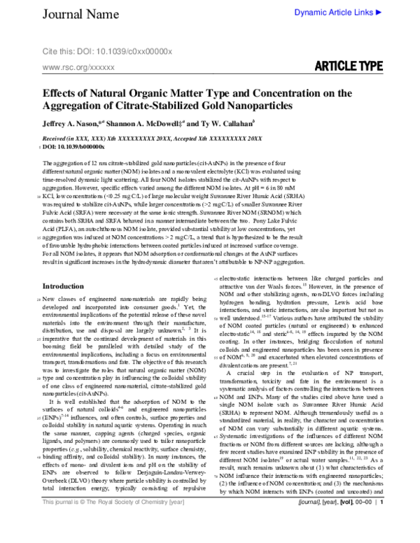 (PDF) Effects of natural organic matter type and concentration on the ...