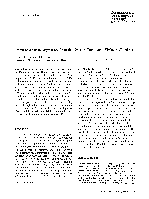 (PDF) Origin of Archean migmatites from the Gwenoro Dam area, Zimbabwe ...