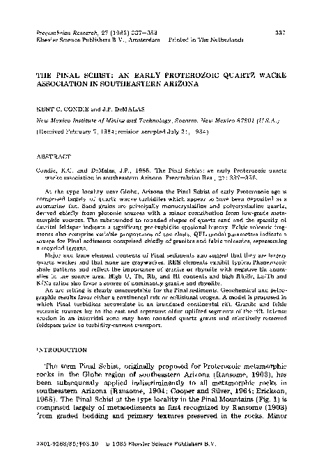 (PDF) The Pinal Schist: an early Proterozoic quartz wacke association ...