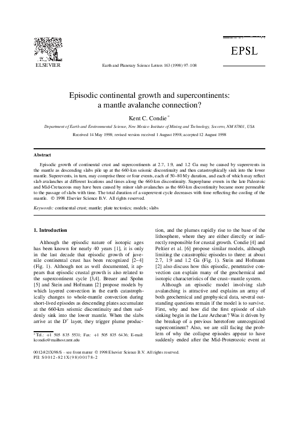 (PDF) Episodic continental growth and supercontinents: a mantle ...