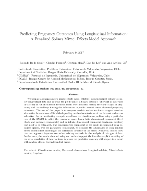 (PDF) Predicting pregnancy outcomes using longitudinal information: a ...