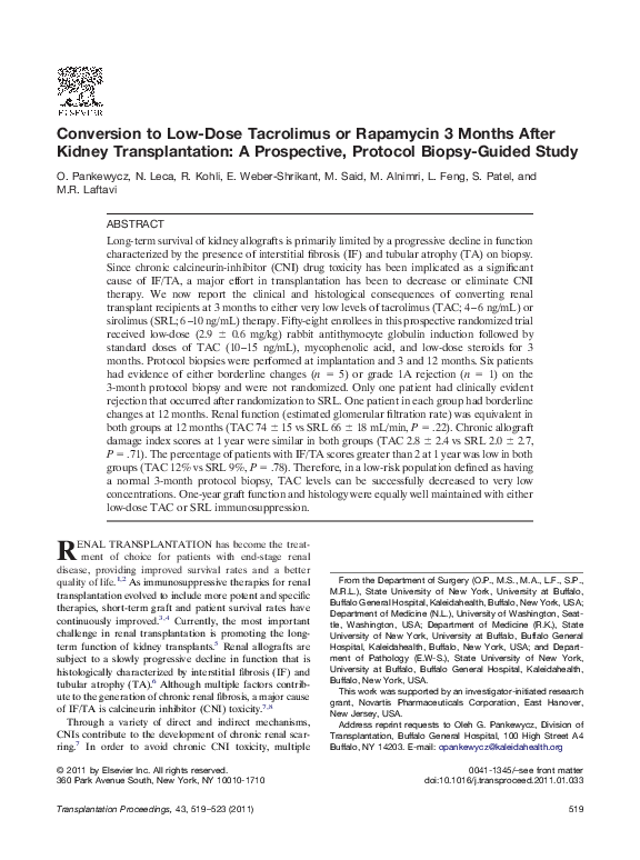 (PDF) Conversion to Low Dose Tacrolimus or Rapamycin 3 Months After ...