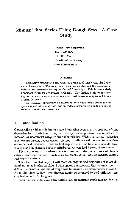 (PDF) Mining time series using rough sets — A case study