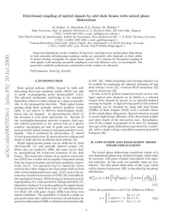(PDF) Directional coupling of optical signals by odd dark beams with ...
