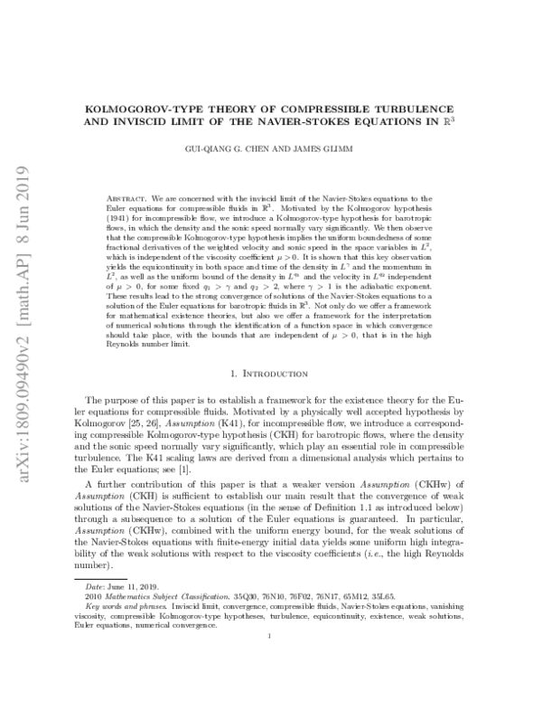 (PDF) Kolmogorov-type theory of compressible turbulence and inviscid ...