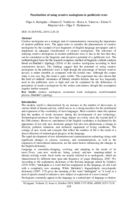 (PDF) Peculiarities of using creative neologisms in publicistic texts