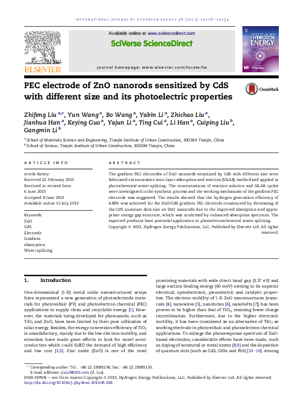 (PDF) PEC electrode of ZnO nanorods sensitized by CdS with different ...